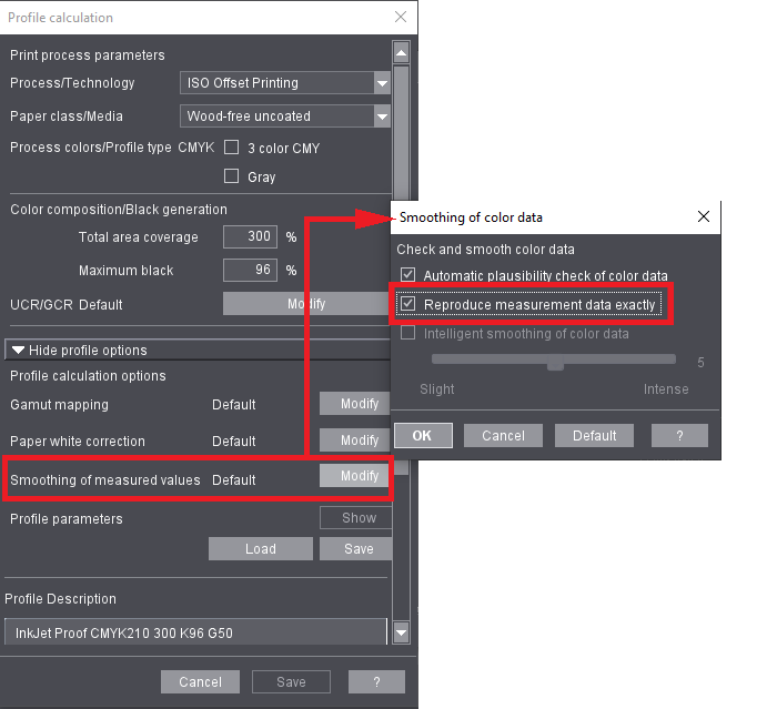 'Smoothing of color data' Dialog