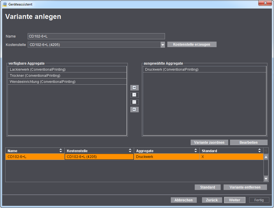 Geräte, Kostenstellen und Arbeitsvorgänge ("CostCenters") importieren