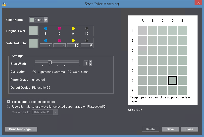 "Color settings" tab for CTP devices driven as a "Digital Platesetter"