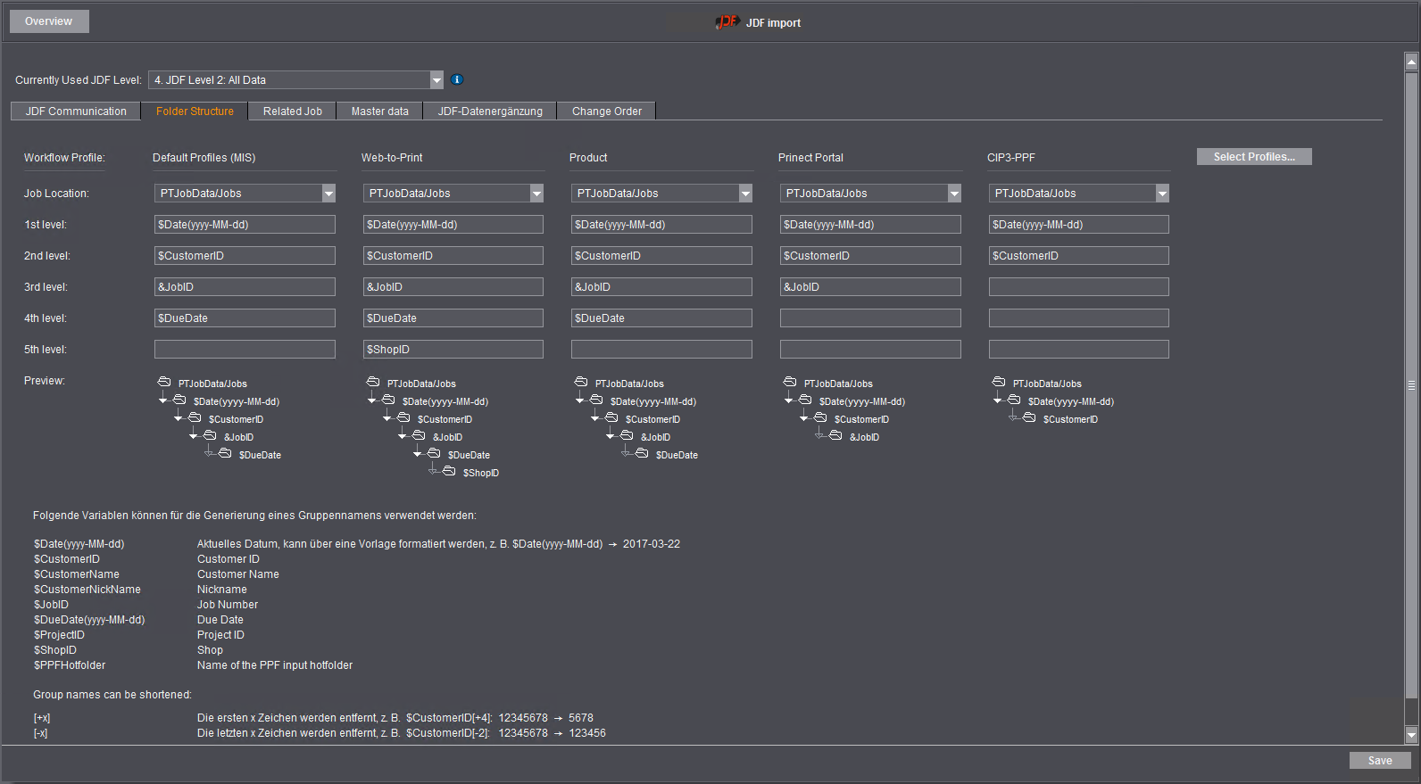 Onglet « Structure de dossiers