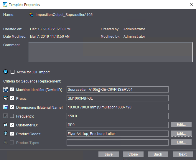 Template Properties: