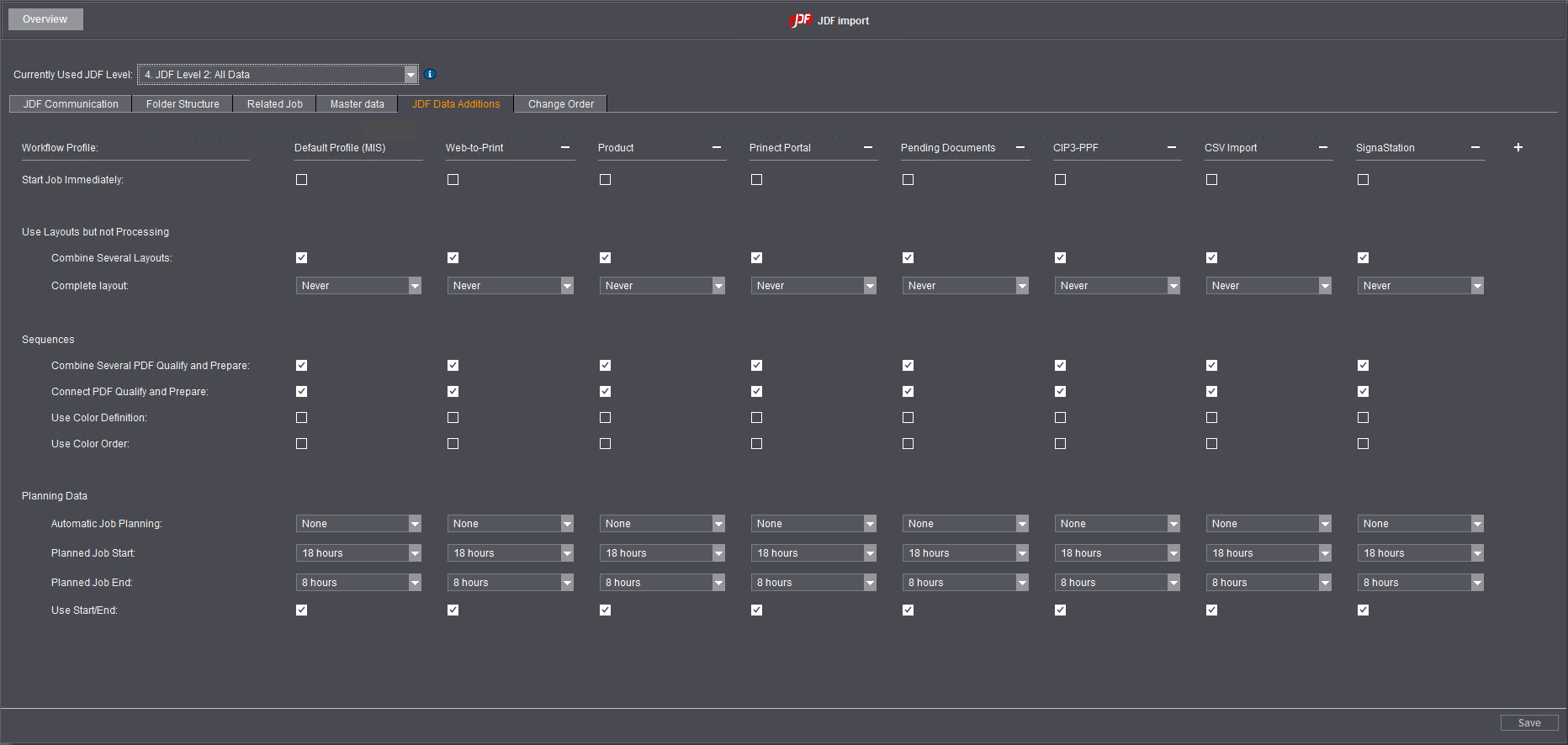 "JDF Data Additions" Tab