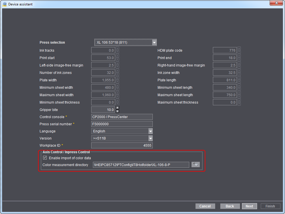 Comment établir une liaison avec Prinect Inpress Control