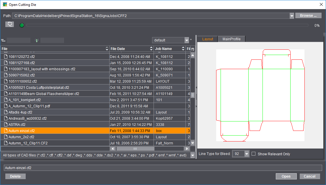 Packaging (only in the "Packaging" work mode and in "Sheet Optimization ...